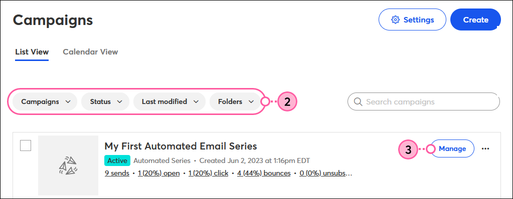 Edit an active automated email series