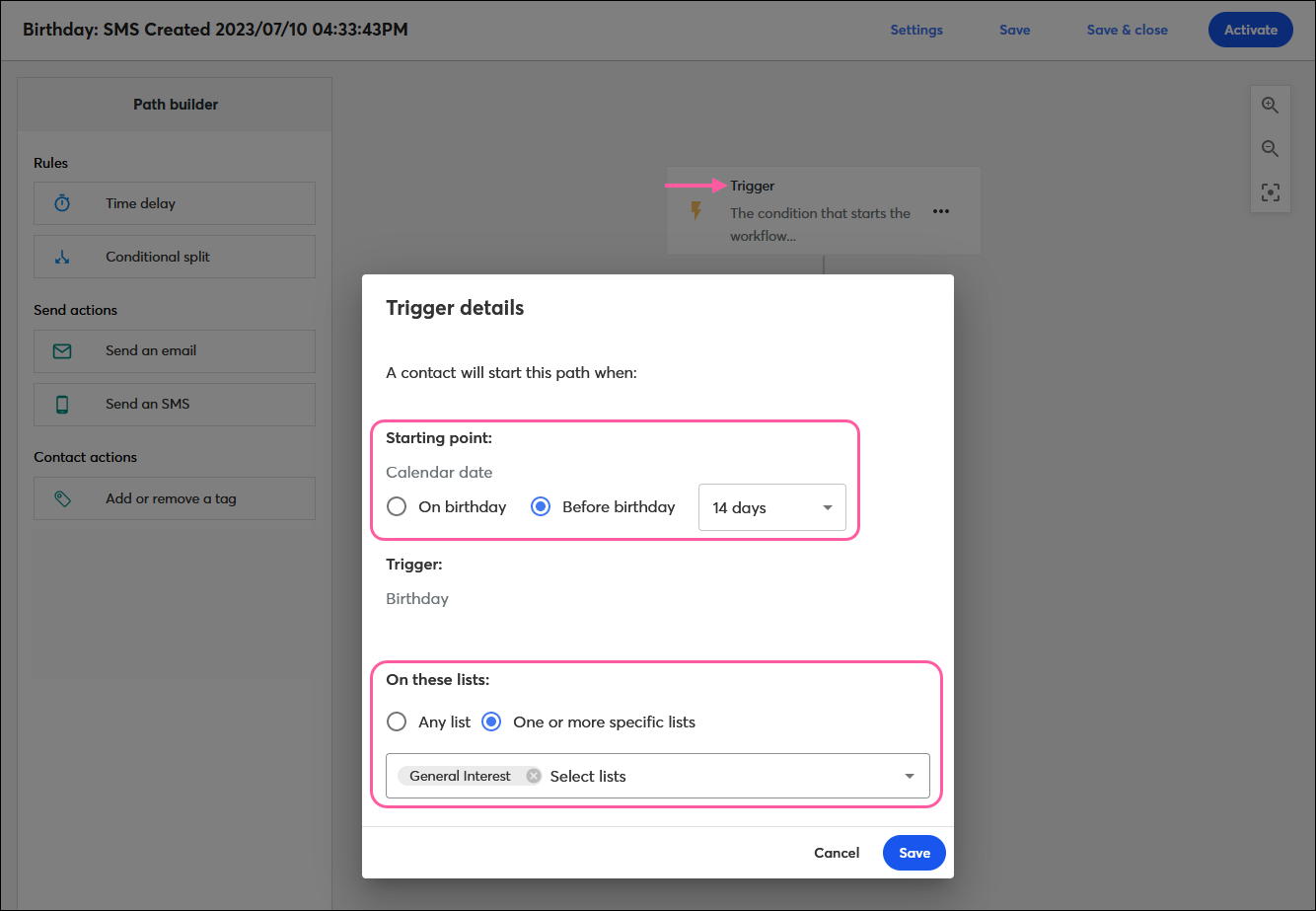 Understanding triggers in the Automation Path Builder