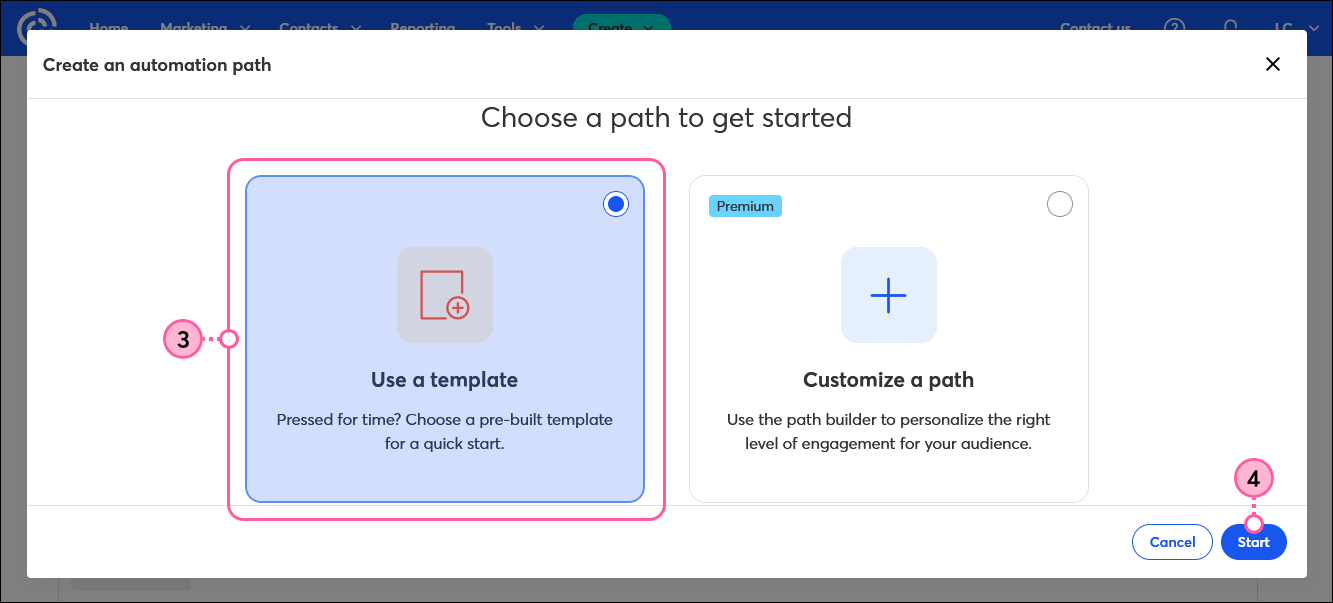 Create an automation path with a pre-built template