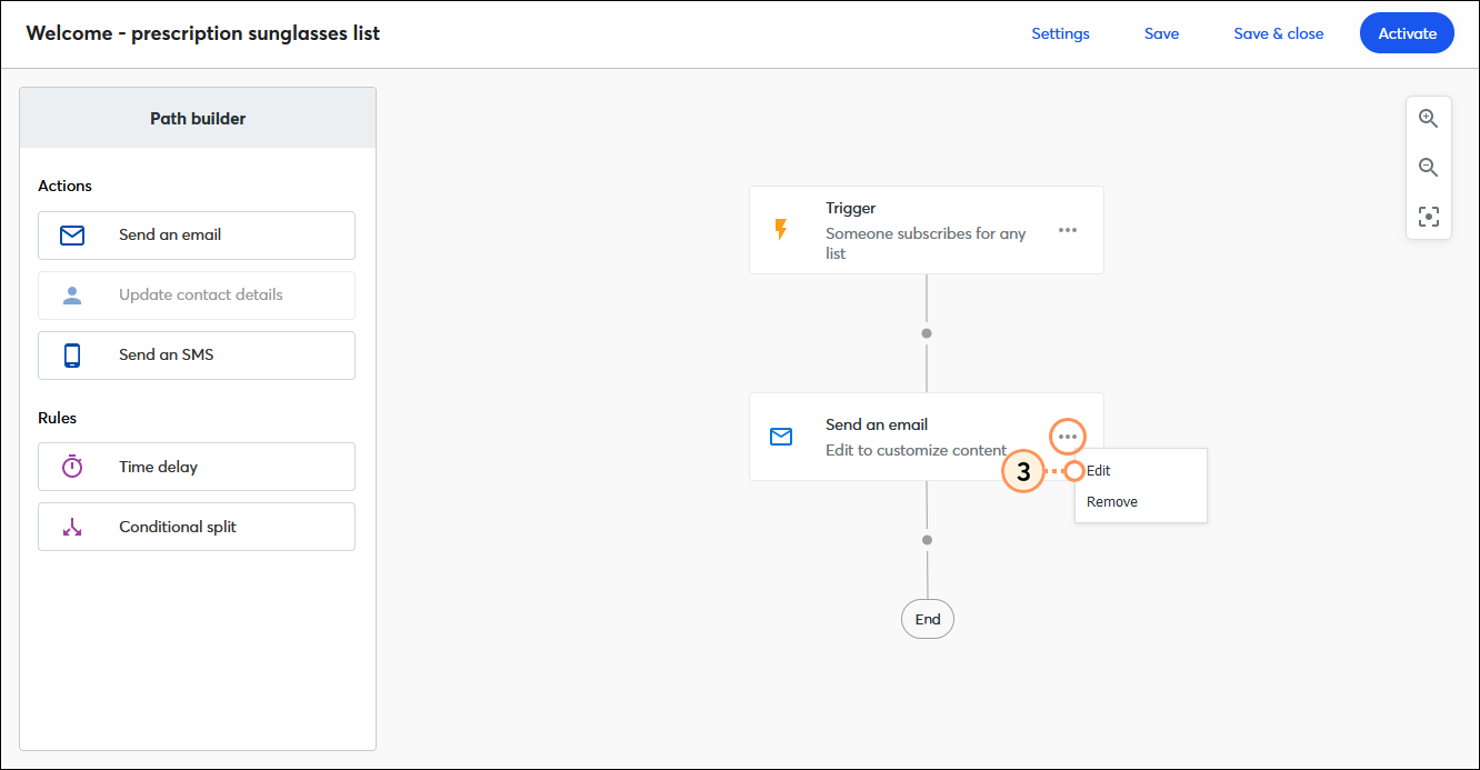 Add, edit, or remove, emails using the Automation Path Builder