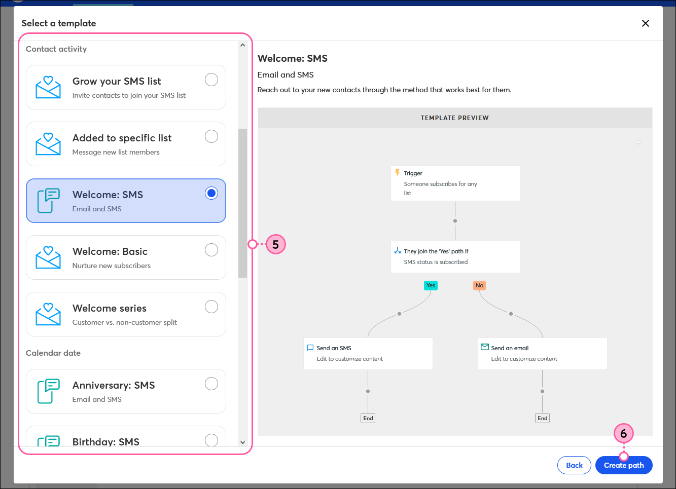 Create an automation path with a pre-built template