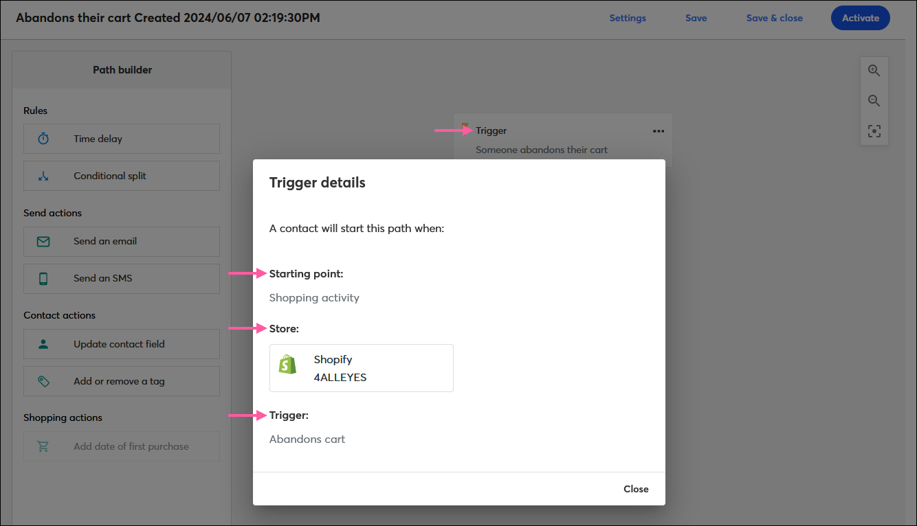 Understanding triggers in the Automation Path Builder