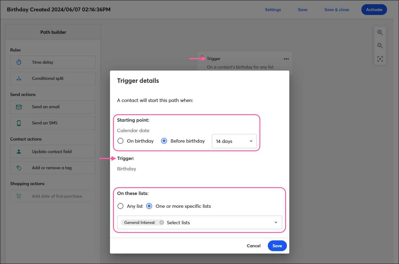Understanding triggers in the Automation Path Builder