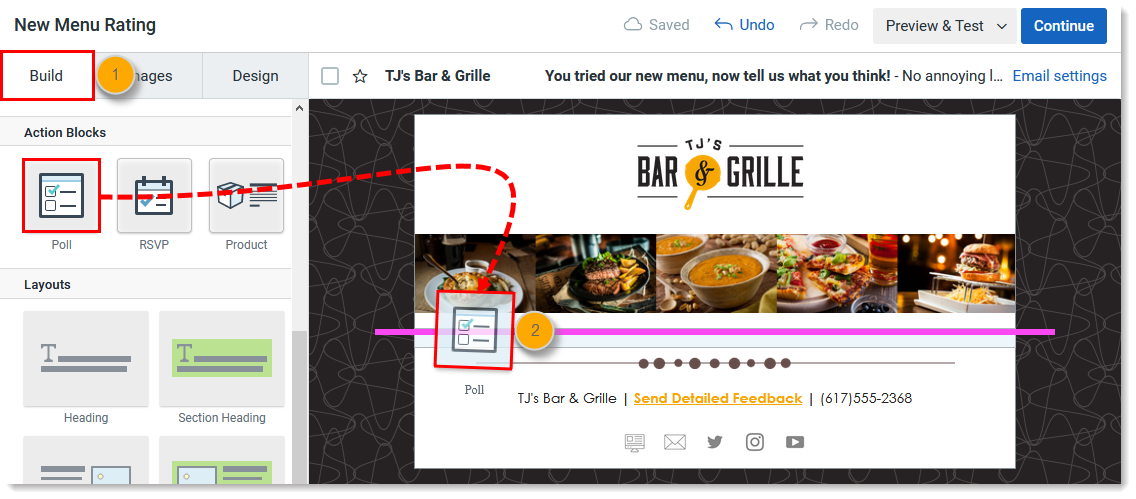 Erstellen Sie eine Bewertungs-E-Mail mit einem Poll Block (Umfrage-Block)