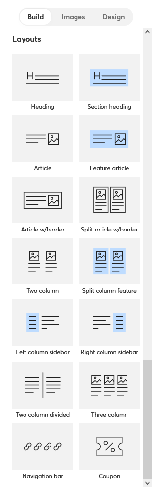 Add, arrange, or delete blocks in your email template