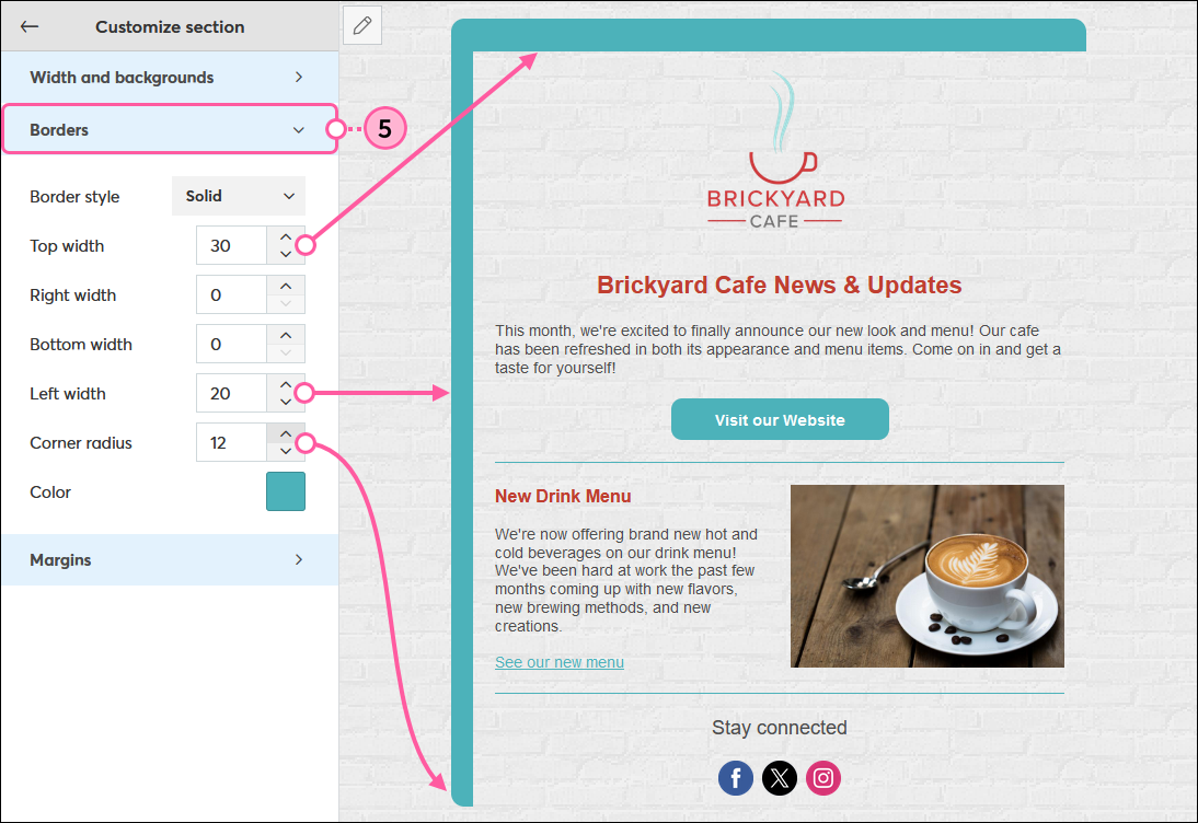 Customize the backgrounds, borders, and margins of your email template