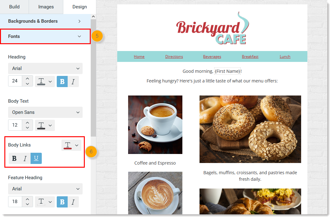 Make an email look like a website by adding a menu of links