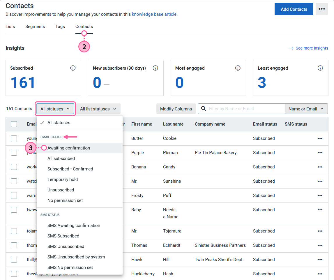 Contacts in the Awaiting Confirmation status
