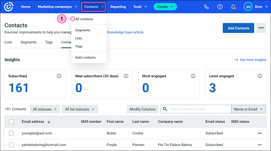 Contacts in the Awaiting Confirmation status