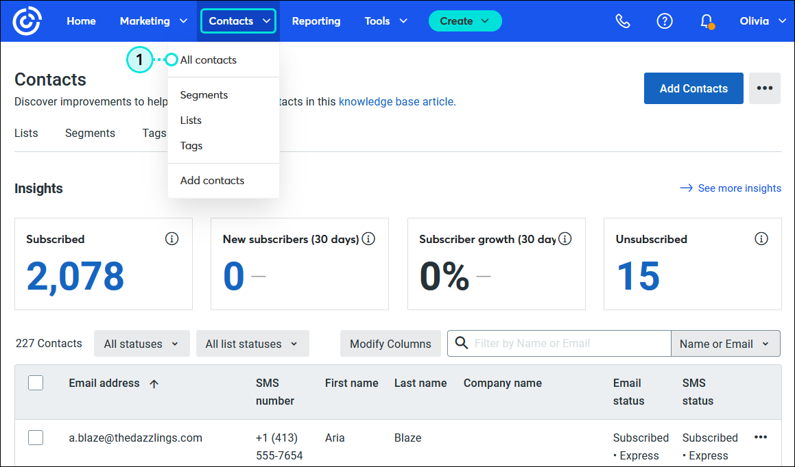 View your contact list import and export activity