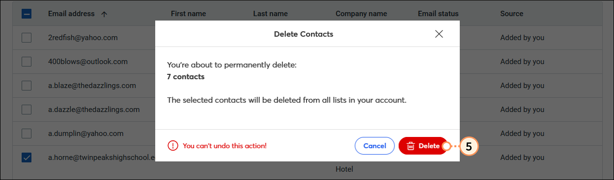 Delete a contact from your account
