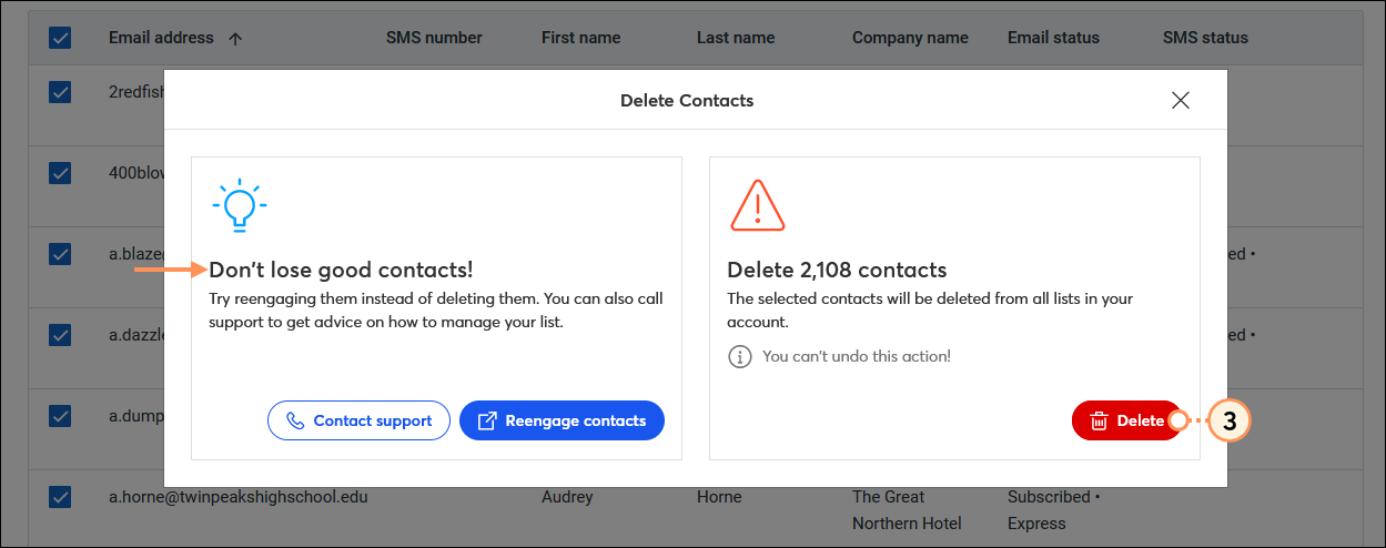 Delete a contact from your account