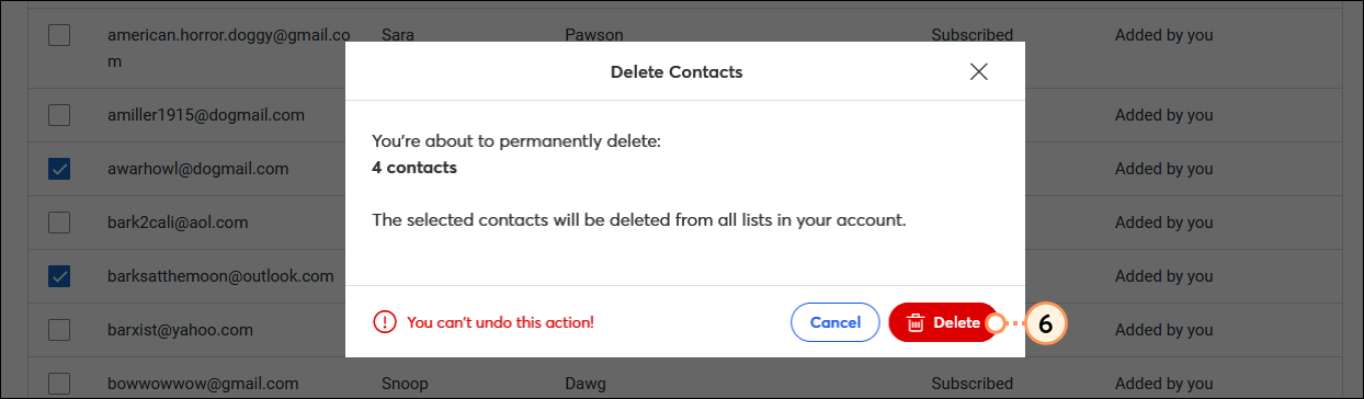 Delete a contact from your account