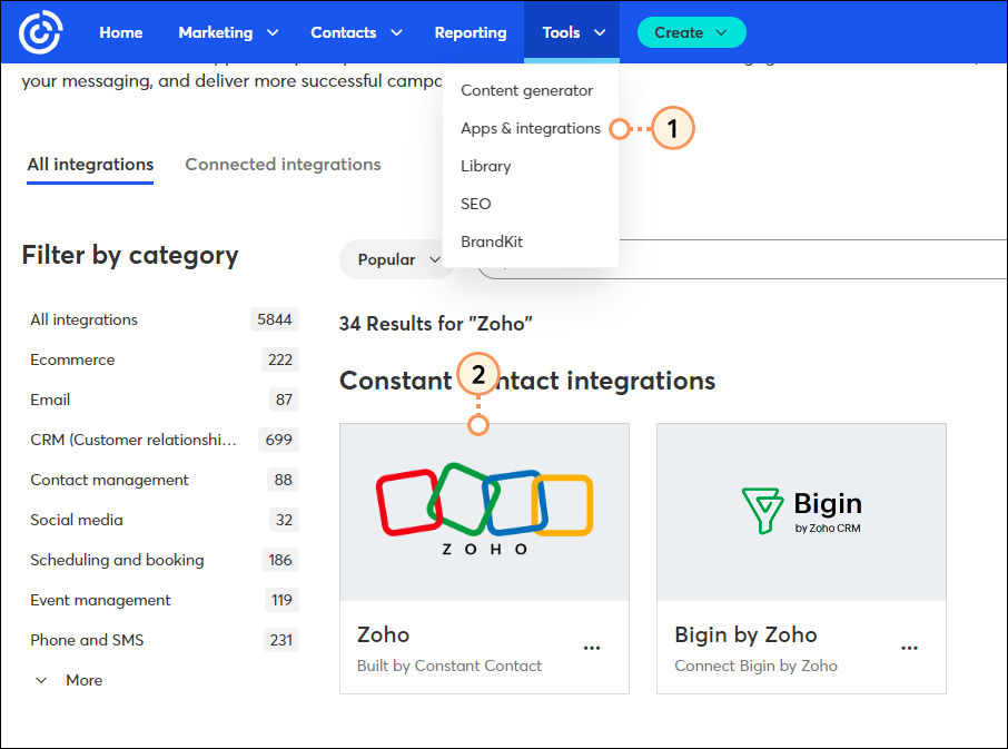 Connect your Constant Contact account with Zoho