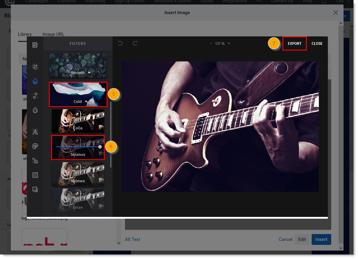 Add an image filter to an image in your email