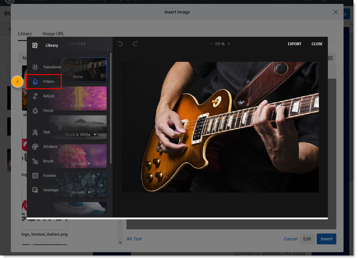 Add an image filter to an image in your email