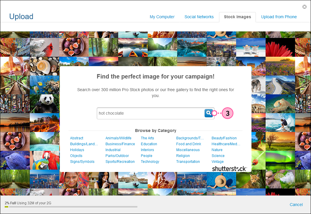Using the stock image gallery
