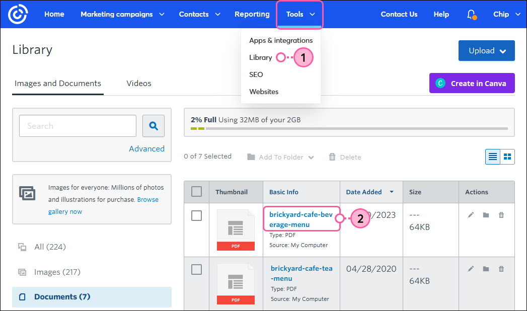 Export a file from your Library