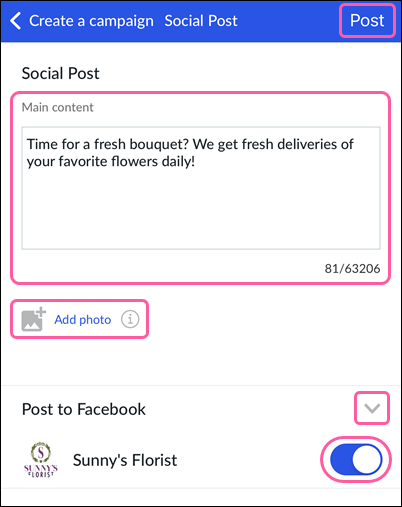 Create a Social Post from the Constant Contact mobile app