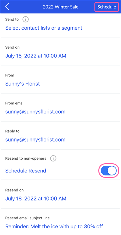 Resend an email to non-openers from the Constant Contact mobile app