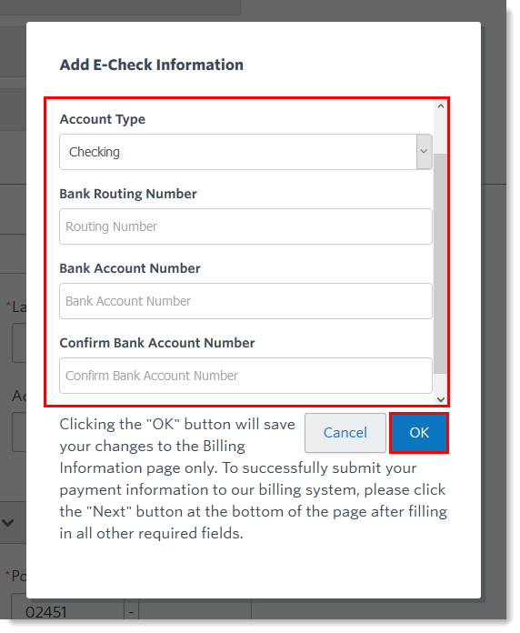 Pay for your account with an E-Check