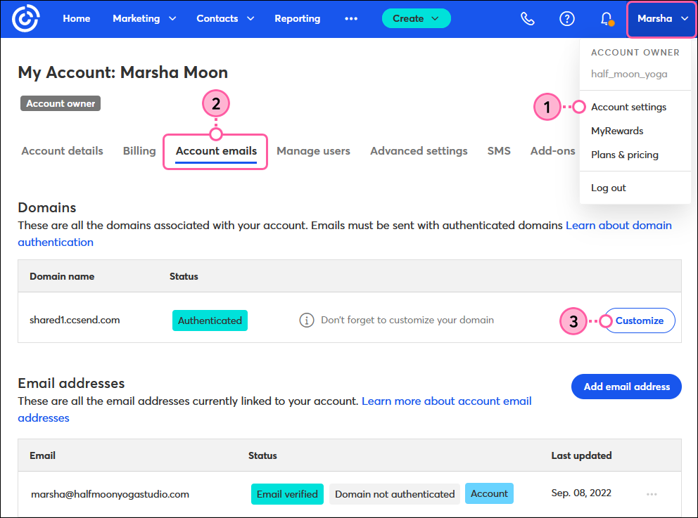 Customize the subdomain for your “From” email address