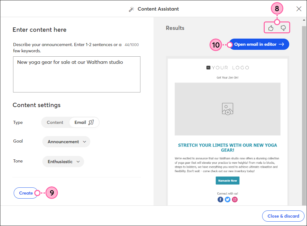 Use the Content Generator to write email, landing page, and SMS content ...