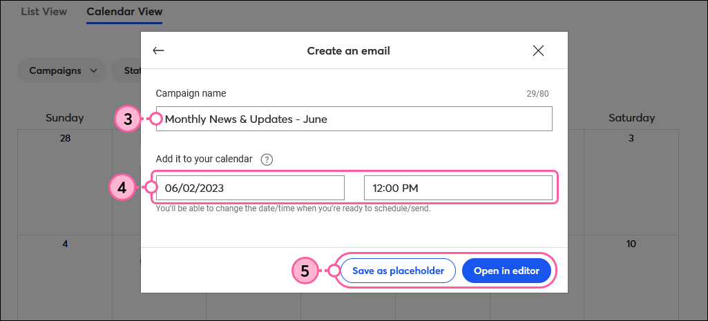 Using the Campaign Calendar View