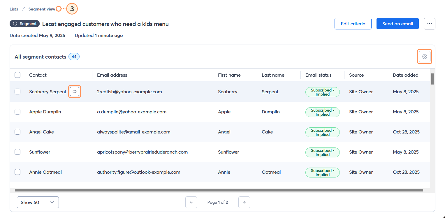 View all the contacts on a list or segment