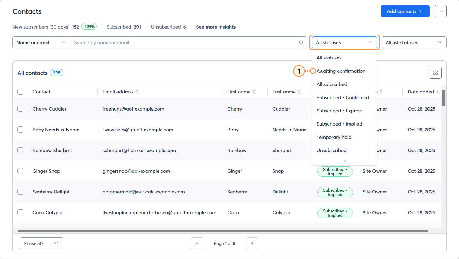 Contacts in the Awaiting Confirmation status