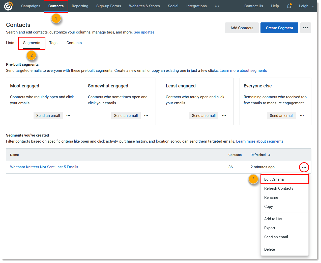 Modifier un segment de contacts