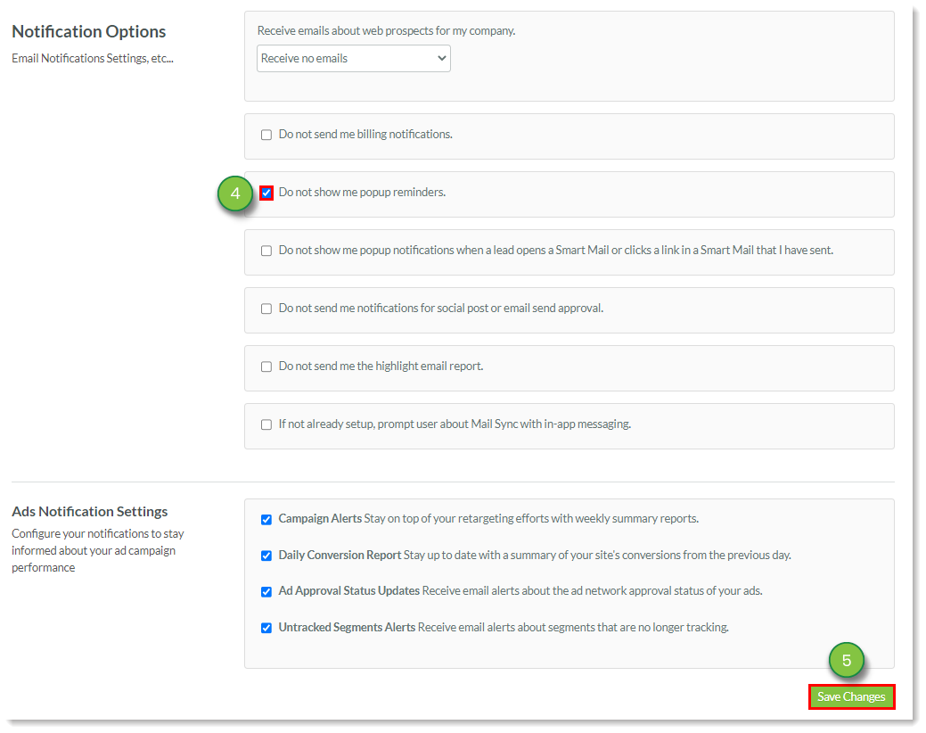 Changing Task Notification Settings
