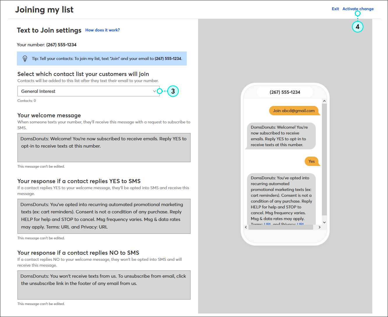 Change the list new contacts are added to through Text to Join