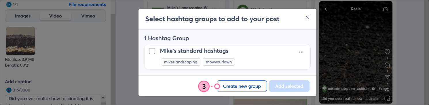 Create, manage, and delete hashtag groups for social posts