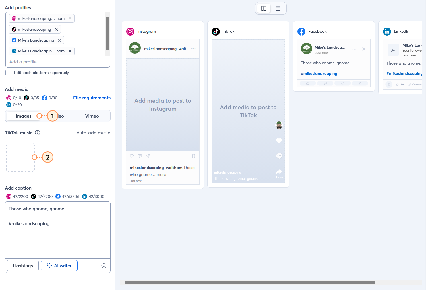 Adding images to a social post