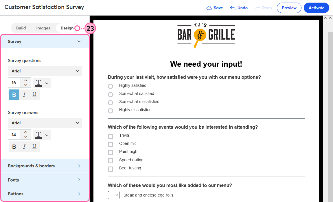 Create a Survey Page